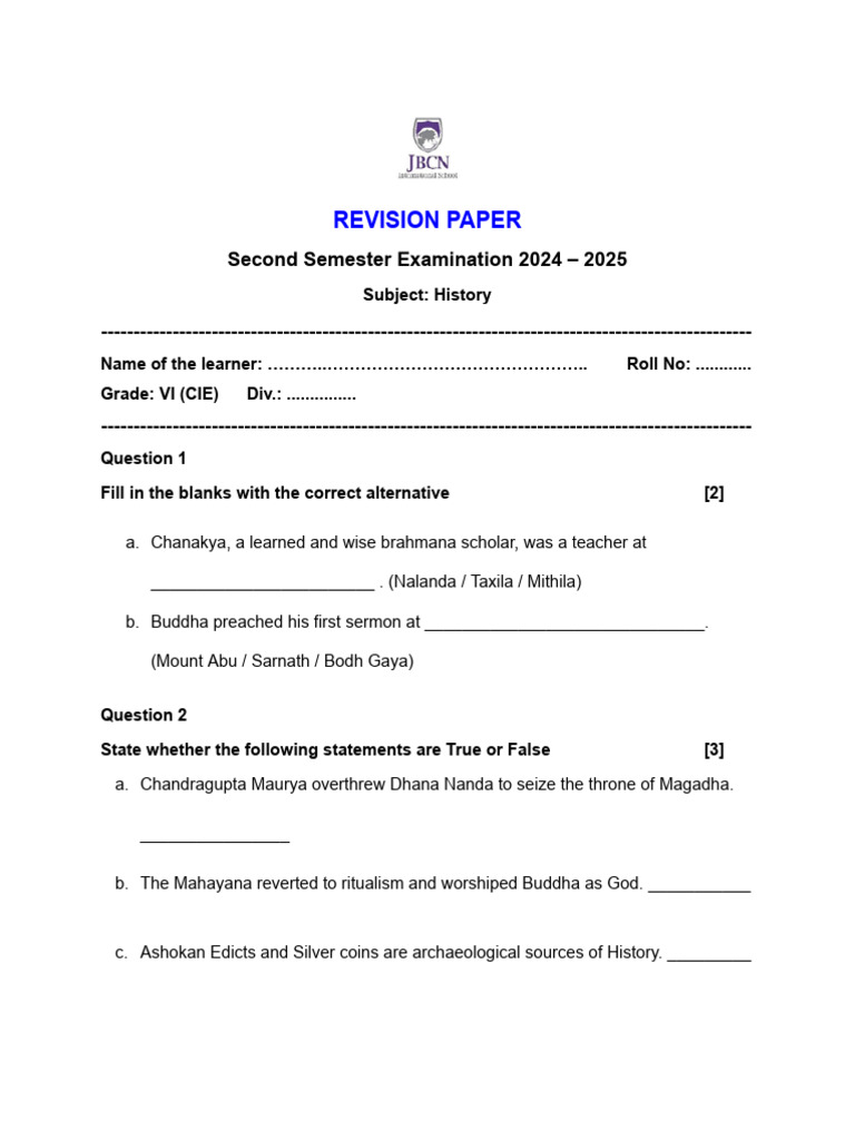 6 CIE - History - Sem 2 - Revision-1 | PDF | Eastern Philosophy | Indian Religions