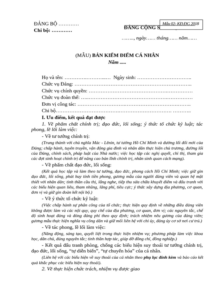 Mau 02-Kiem Diem Ca Nhan | PDF