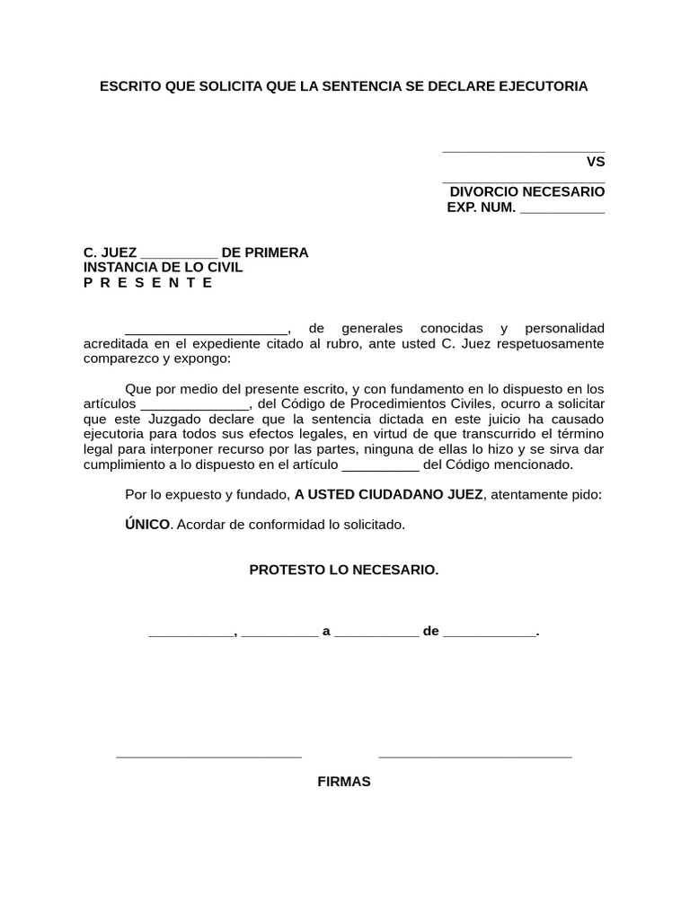 Escrito Que Solicita Que La Sentencia Se Declare Ejecutoria | PDF