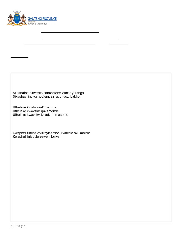 Baseline Isizulu Ibanga 6 | PDF