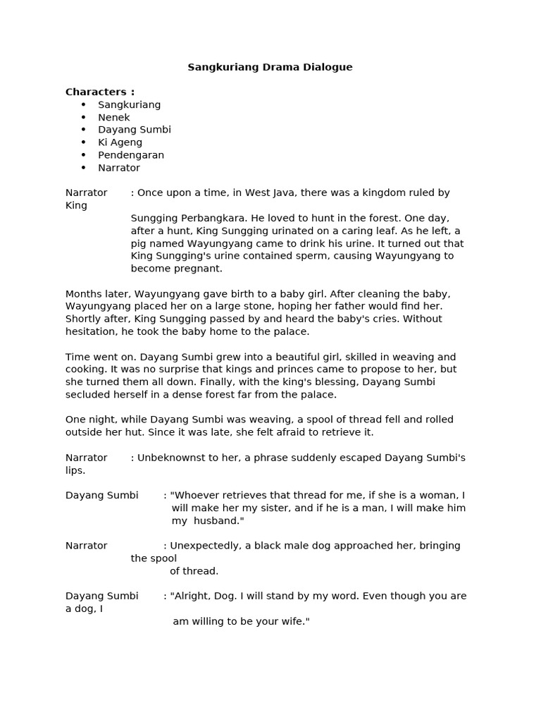 Sangkuriang Drama Dialogue | PDF | Folklore | Traditional Stories