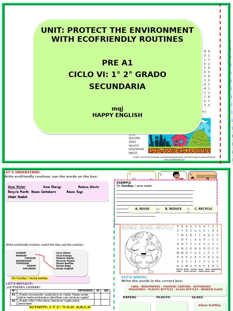 Ficha Grado Prea1 (1° 2°) A111 | PDF | Recycling | Reuse