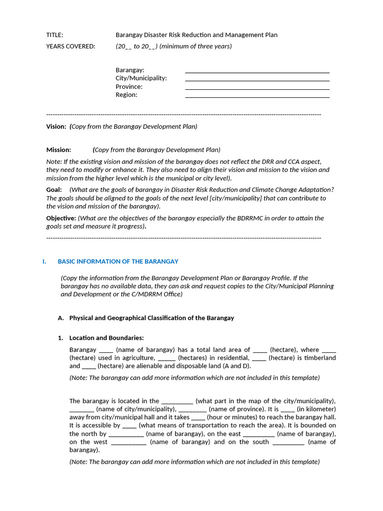 BDRRM Plan Template English | PDF | Emergency Evacuation | Hazards