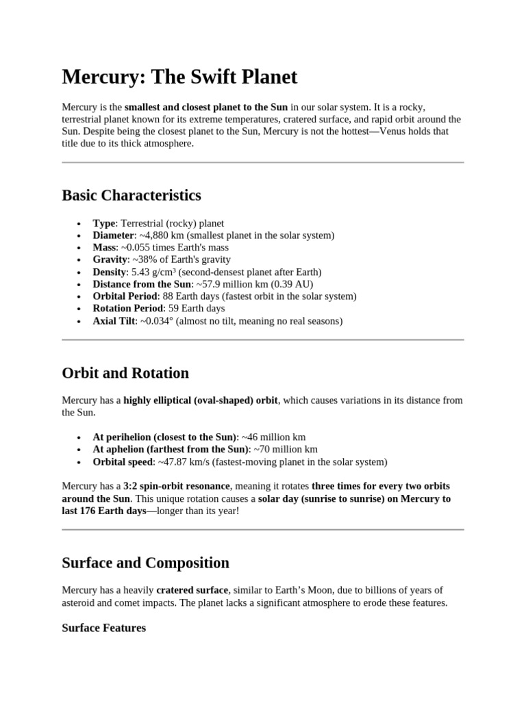 Mercury | PDF | Mercury (Planet) | Planets