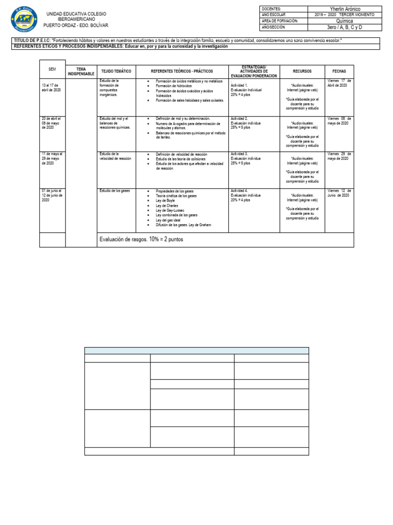PLAN III LAPSO QUIMICA 3ER AÑO | PDF | Gases | Química