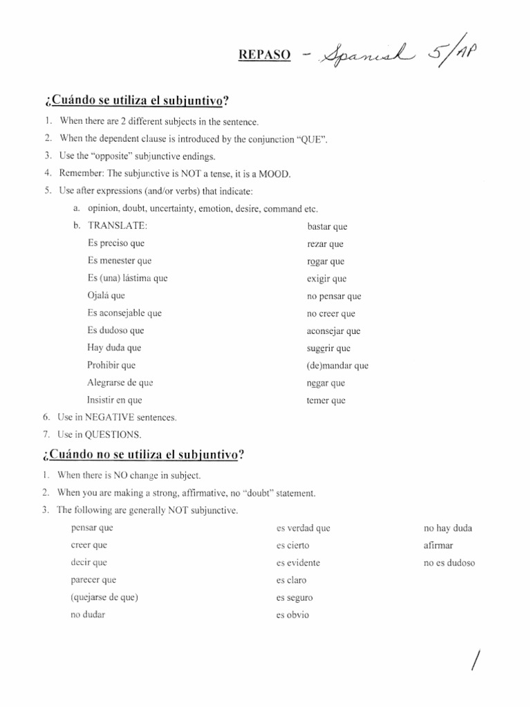 Subjunctive Review Packet | PDF