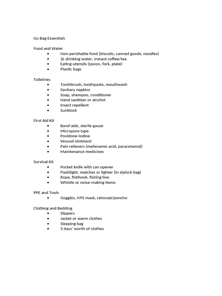 Go Bag Essentials | PDF