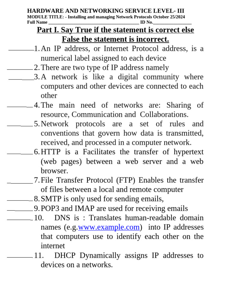 Network Protocols Installation Guide | PDF | Computer Network | Ip Address