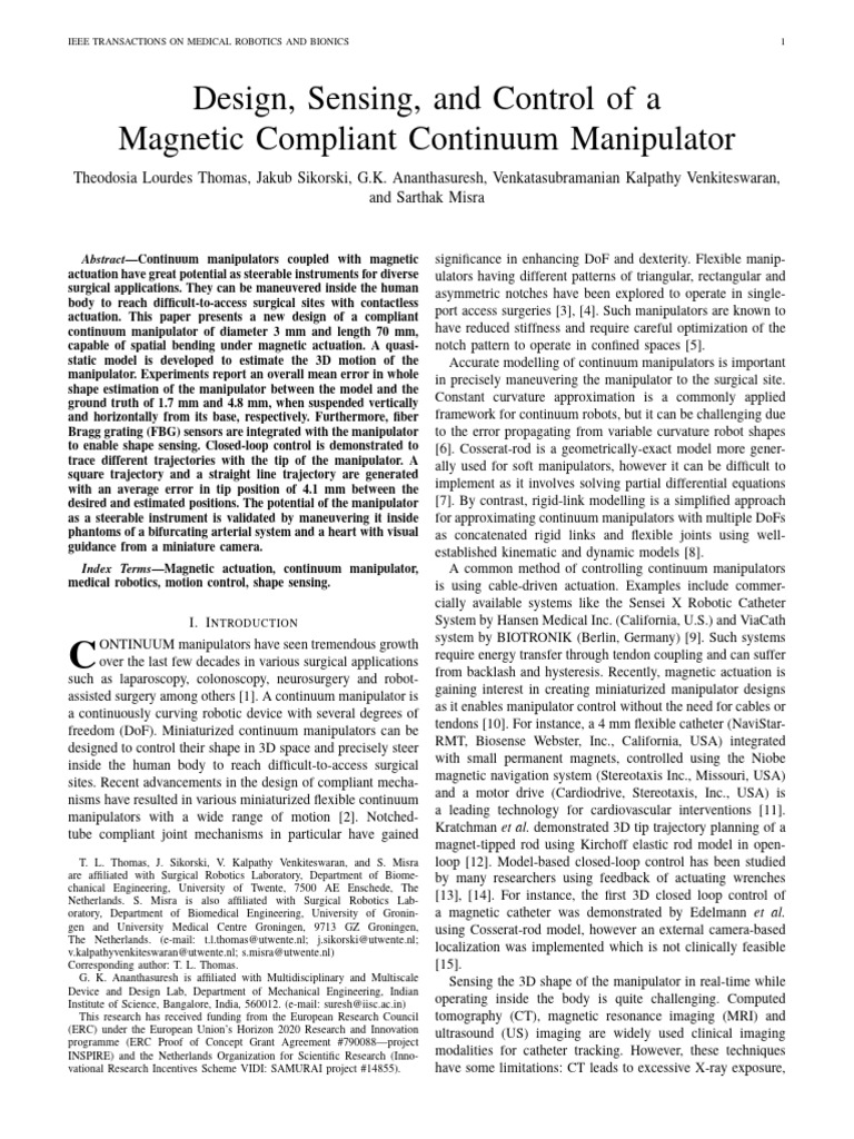 Magnetic Continuum Manipulator Design | PDF | Bending | Medical Imaging