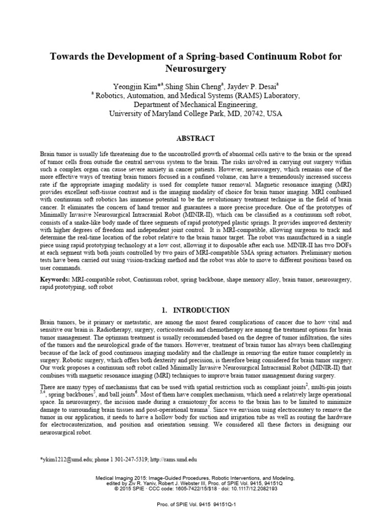 Spring-based Robot for Neurosurgery | PDF | Brain Tumor | Neurosurgery