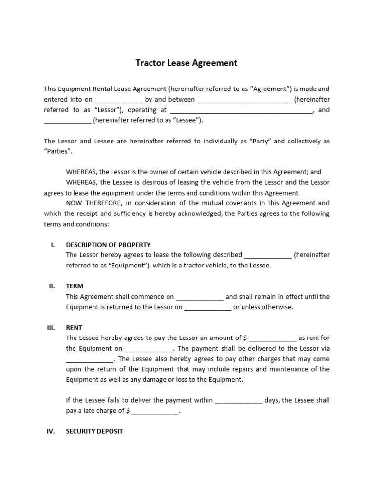 Tractor Rental Lease Agreement2 | PDF | Lease | Private Law