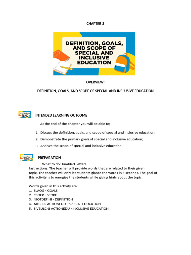 Special and Inclusive Education Overview | PDF | Inclusion (Education ...