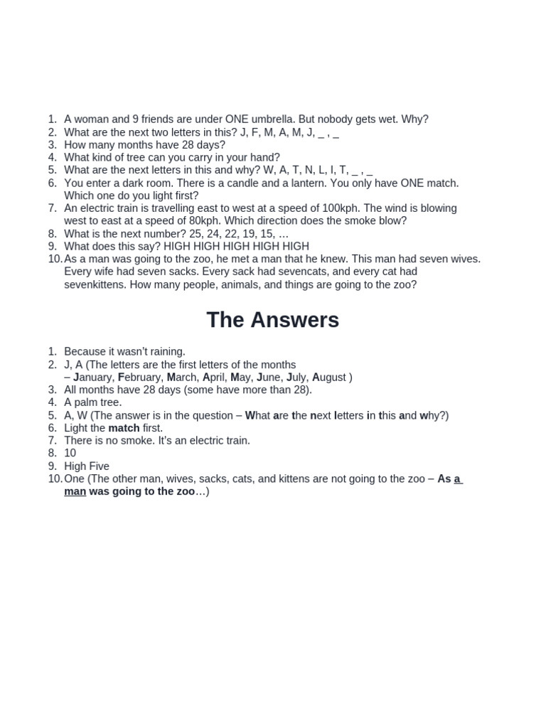 9 friend 1 umbrella riddle | PDF