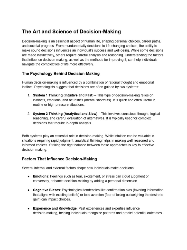 The Art and Science of Decision-Making | PDF | Decision Making | Thought