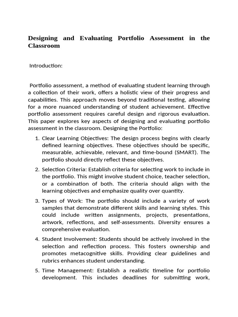 Portfolio Assessment in the Classroom | PDF | Educational Assessment ...