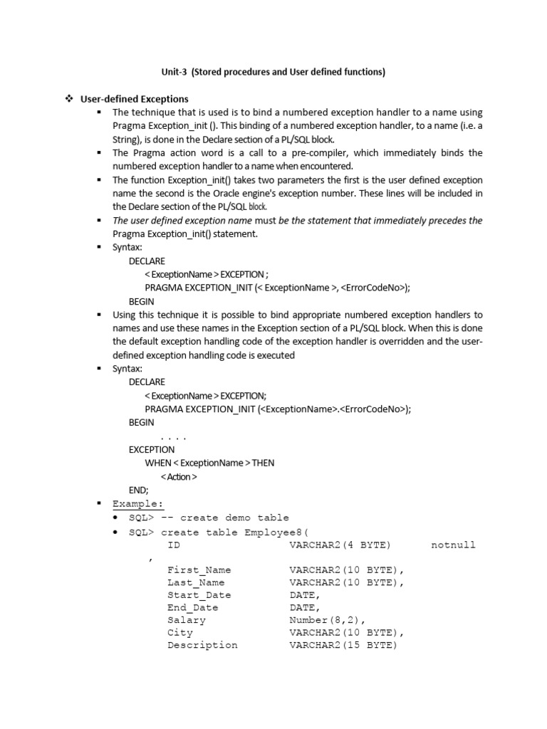 6. Concept of Error Handling- User Define Exception | PDF | Pl/Sql | Computer Programming