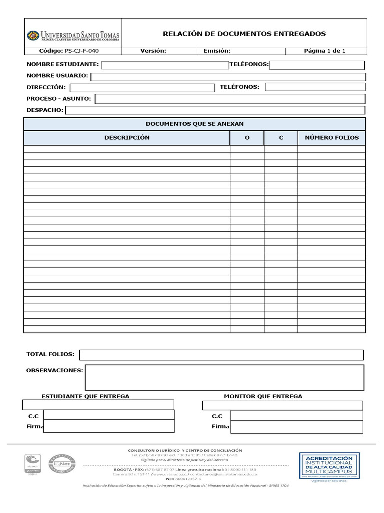 Formato de Relacion - de - Documentos - Entregados - 2024 | PDF