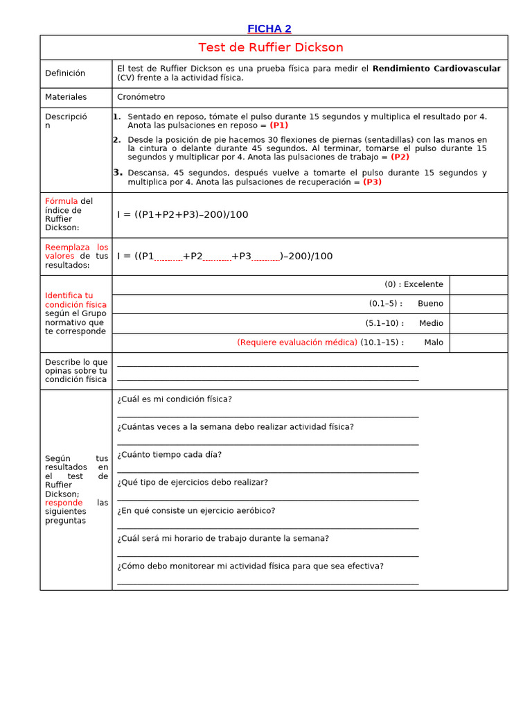 Ficha Test de Ruffier Dickson Activ Nº2 | PDF