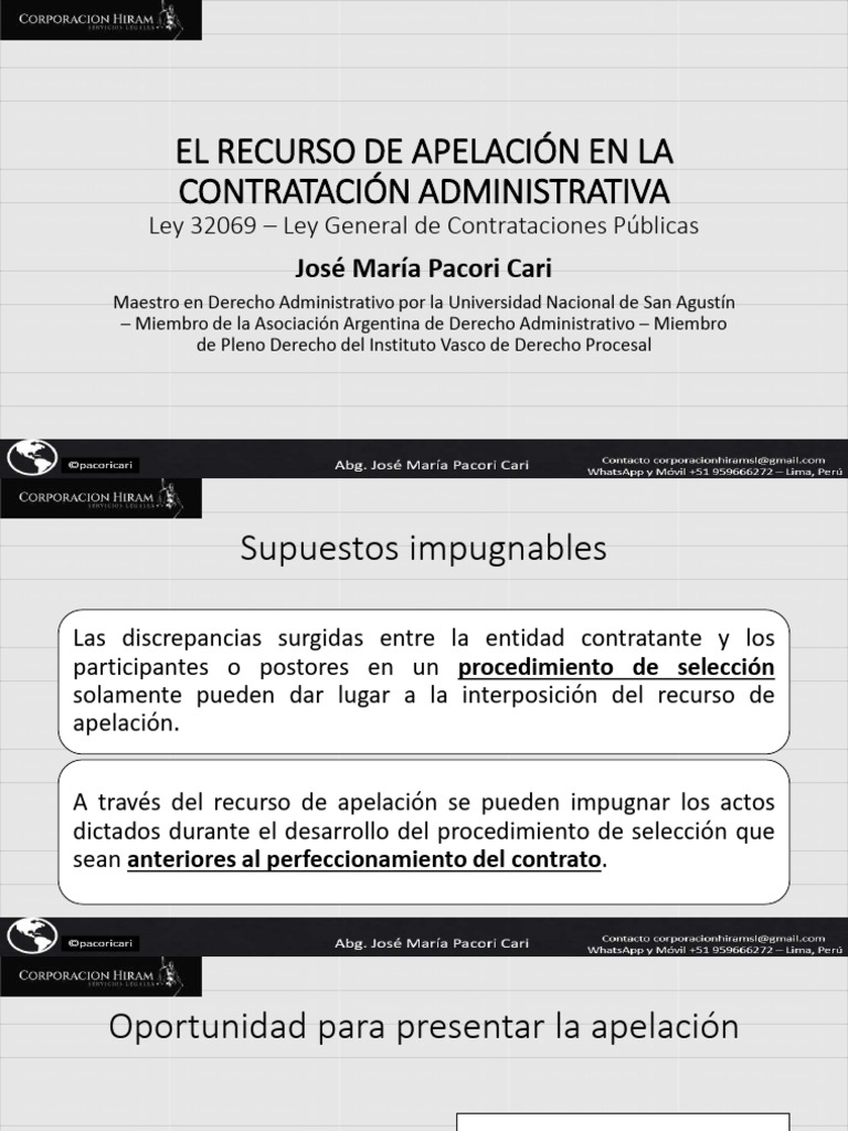 EL RECURSO DE APELACIÓN EN LA CONTRATACIÓN ADMINISTRATIVA - DIAPOSITIVA - AUTOR JOSÉ MARÍA ...