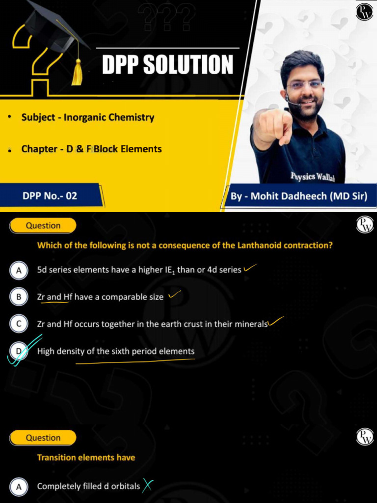 D and F Block Elements _ DPP 02 Solution Notes __ Yakeen 2.0 2024 ...