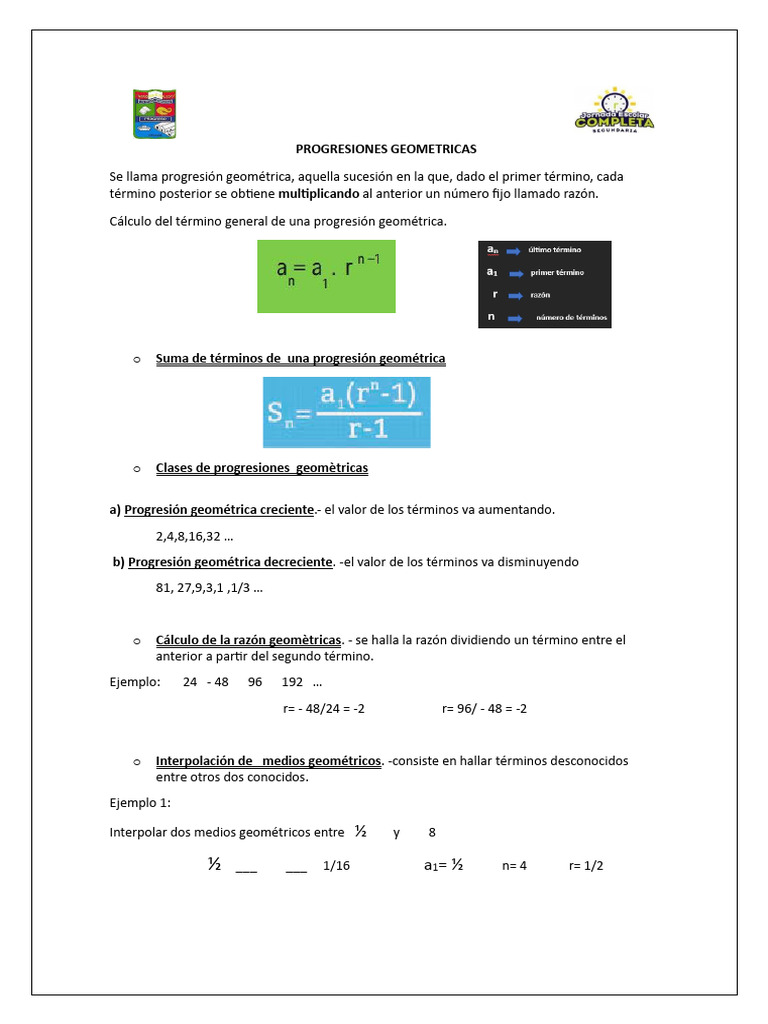 Progresiones Geometricas-4to+++ | PDF | Matemáticas | Análisis matemático