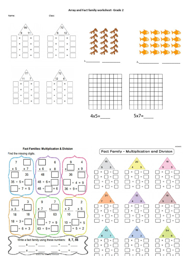 Grade 2 Array & Fact Family Worksheet | PDF
