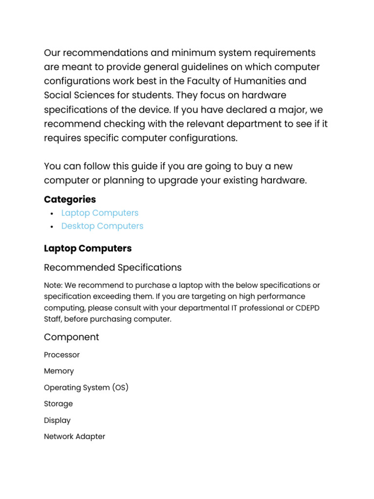 Computer Minimum Specification | PDF | Laptop | Operating System