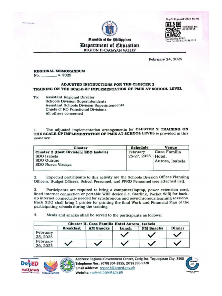 Adjusted Arrangement for Cluster 2 Training Workship on the Scale Up ...
