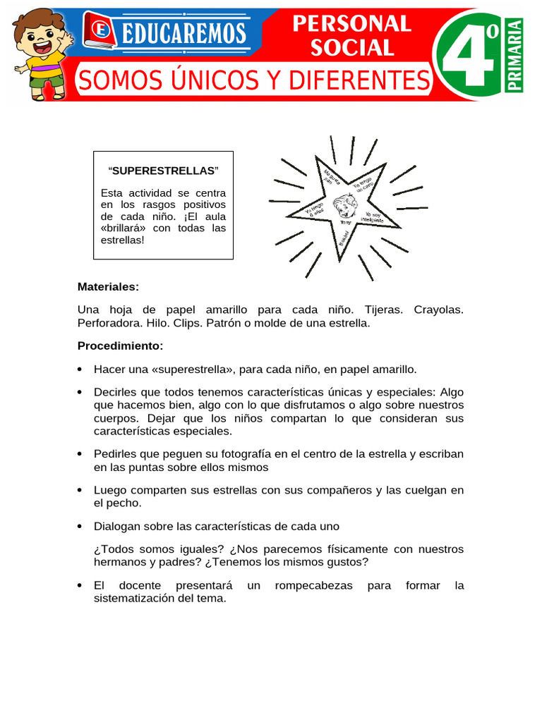 Somos Unicos y Diferentes para Cuarto Grado de Primaria | PDF ...