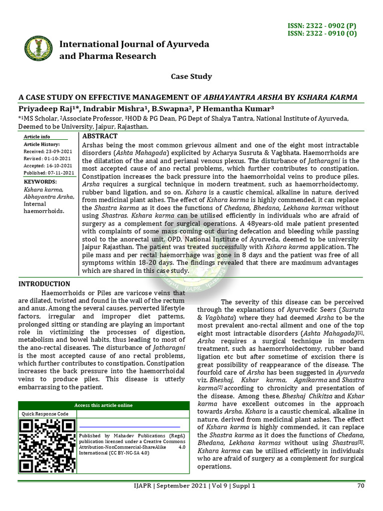 A Case Study On Effective Management of Abhayantra Arsha by Kshara Karma | PDF | Hemorrhoid ...