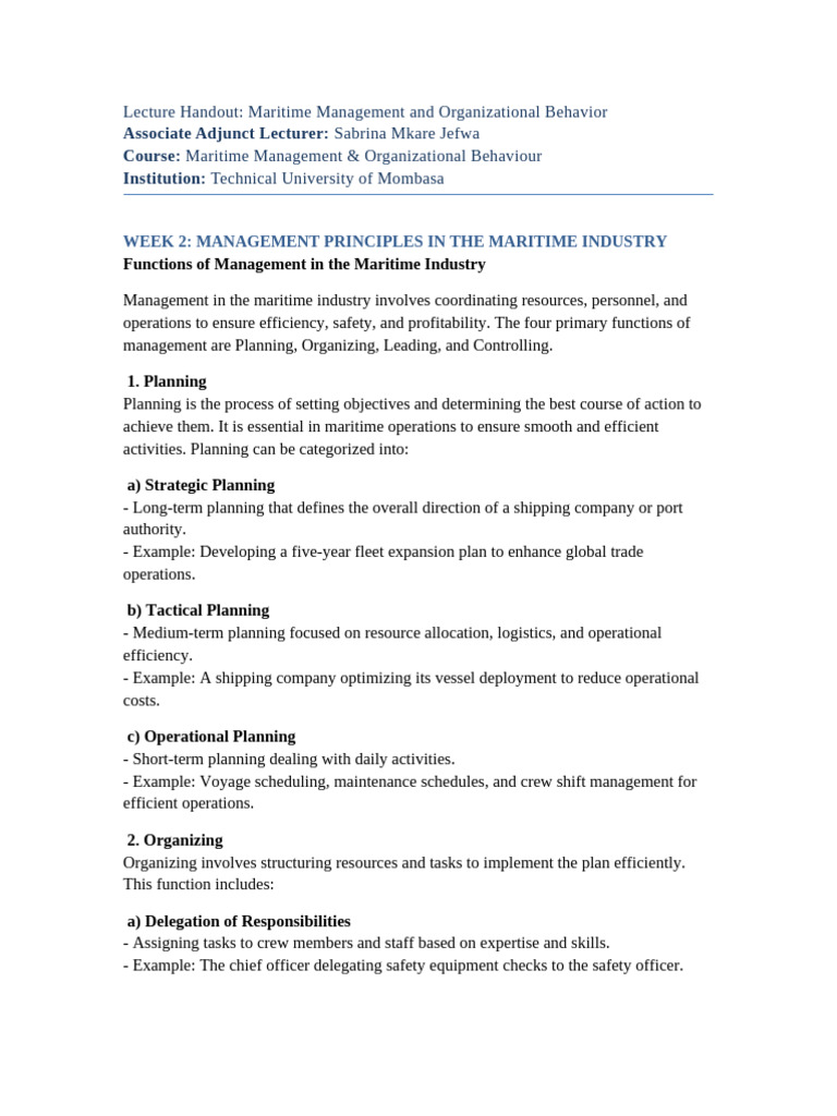 Maritime Management Principles Explained | PDF | Shipping | Business