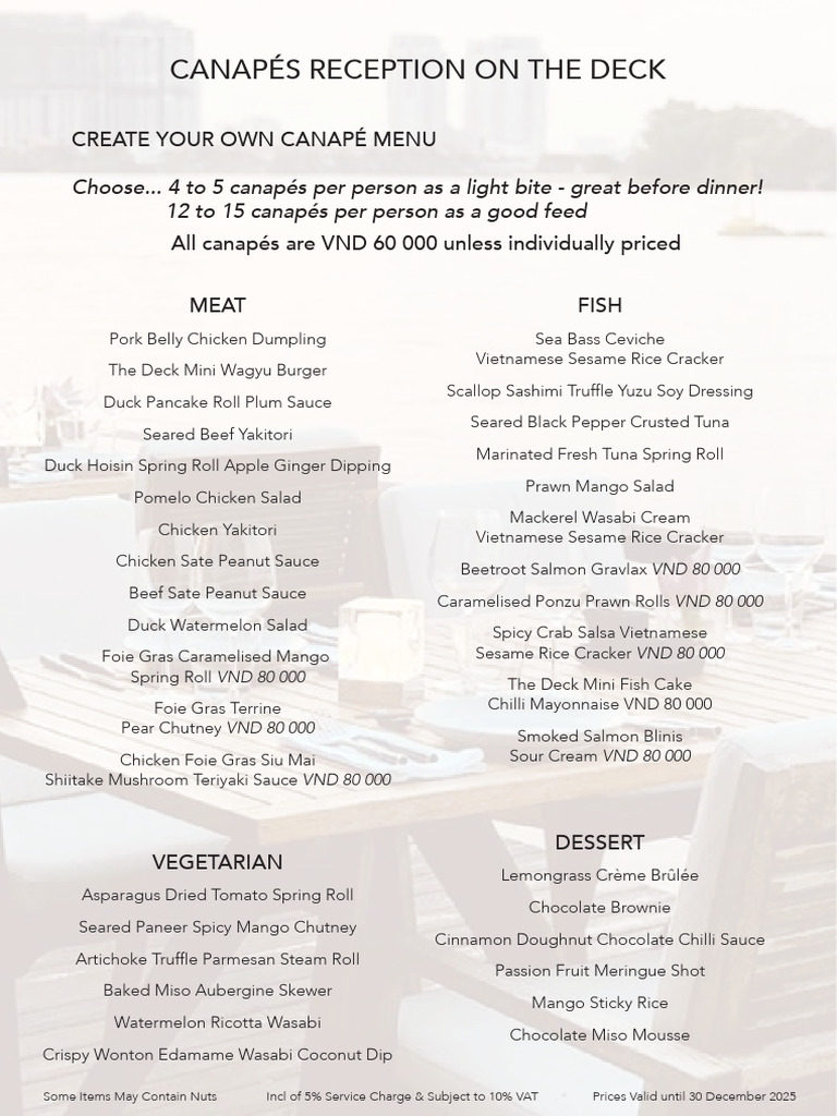 The Deck Saigon Canapes Menu | PDF | Sauce | Food And Drink
