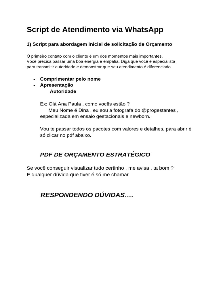 Script de Atendimento Via WhatsApp | PDF