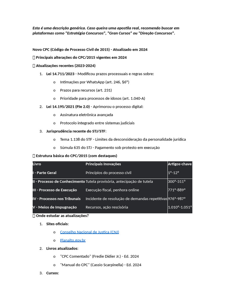 Atualizações do Novo CPC 2024: Principais Mudanças | PDF