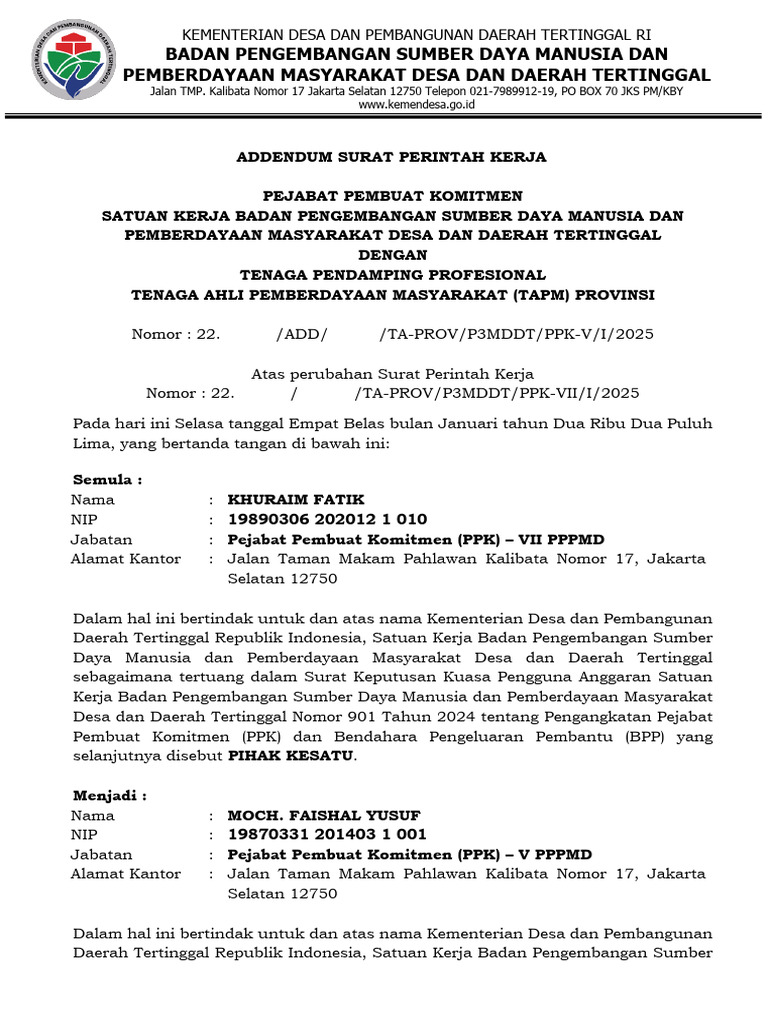 SPK Adendum TAPM PROVINSI 2025 | PDF