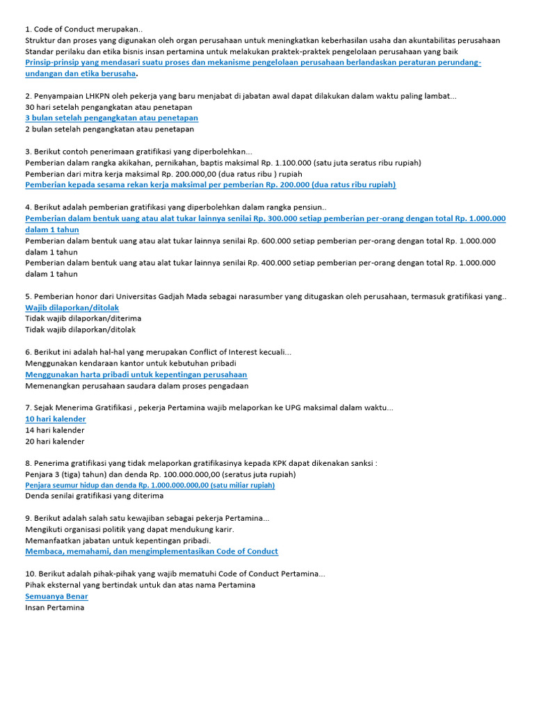 Jawaban Sosialisasi GCG 2024 | PDF