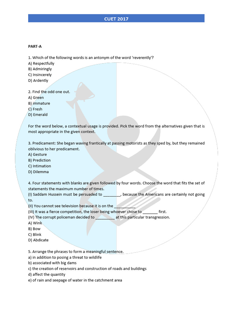 CUET 2017: Part-A | PDF | P–N Junction | Force