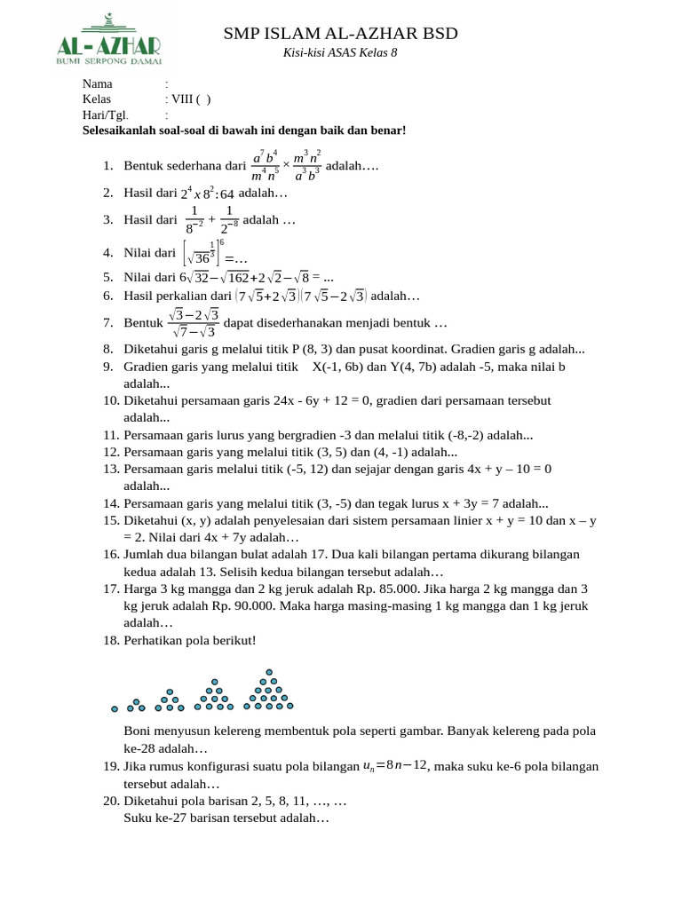 Latihan_1_ASAS mtk_kelas_8 2024 | PDF
