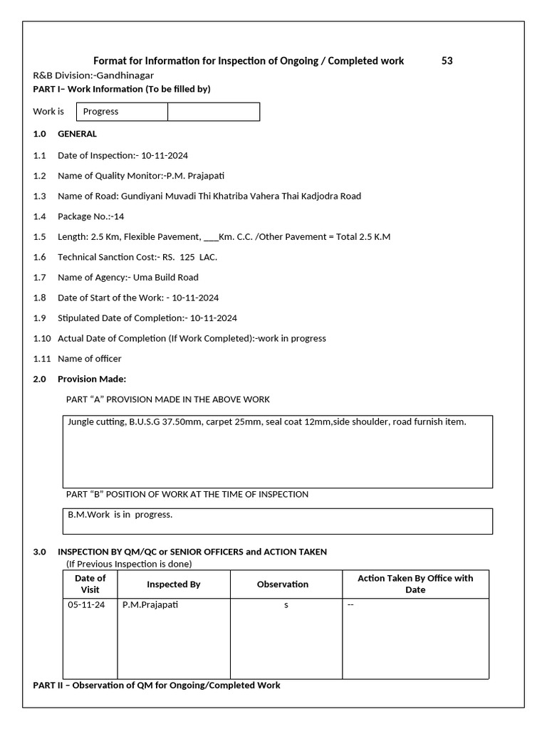 Inspection Report Form 11 Page Gundiyani Muvadi Thi Khatriba Vahera ...