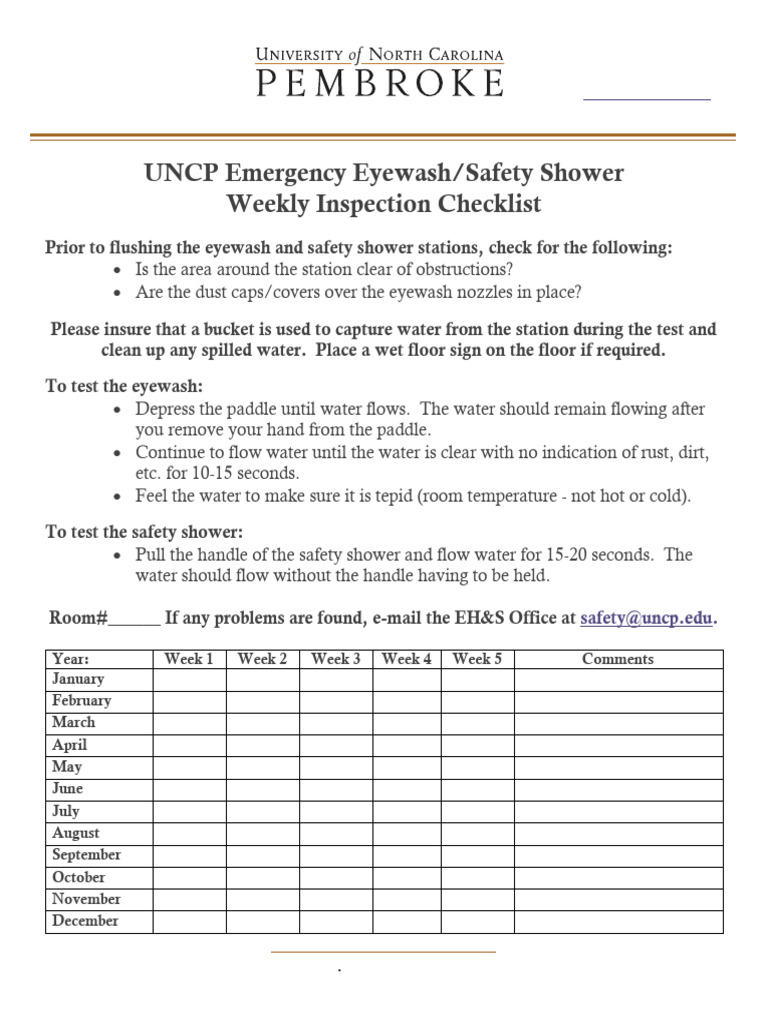 UNCP Eyewash Inspection Form July 2016 | PDF