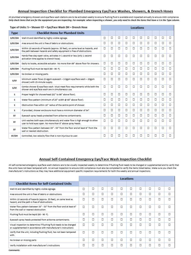 Emergency Eyewash, Shower, and Drench Hose Inspection Checklist | PDF ...