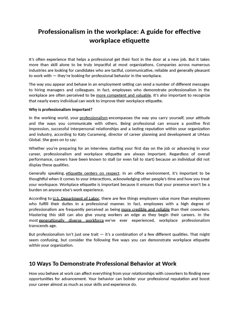 Professionalism in The Workplace | PDF | Employment | Medical Ethics