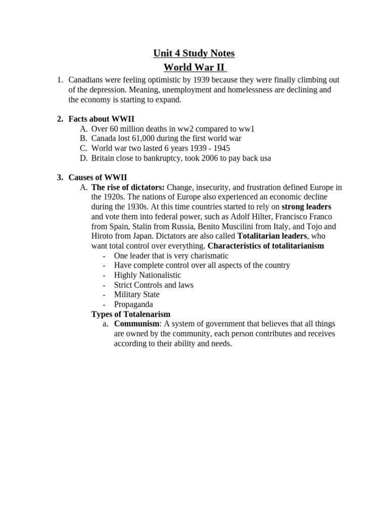 Grade 10 Canadian History - World War II Study Notes | PDF | Nazi ...
