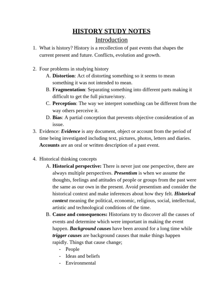 Grade 10 Canadian History - Intro to History Study Notes | PDF ...