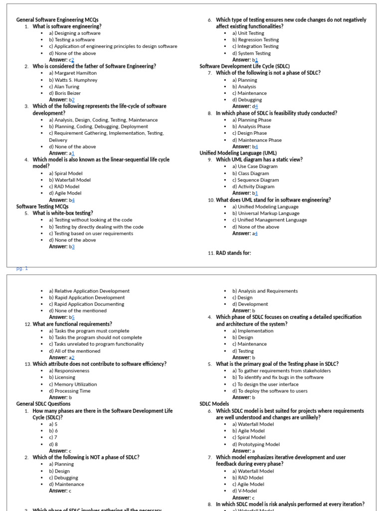 General Software Engineering MCQs | PDF | Scrum (Software Development) | Software Development ...