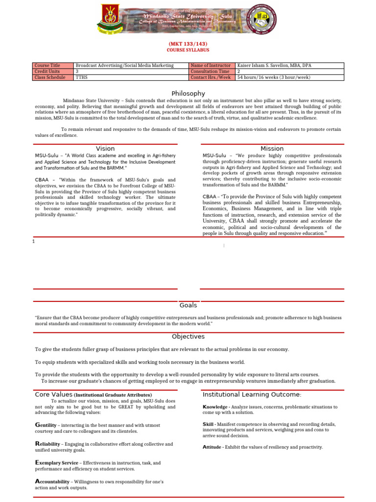 Broadcast Advertising:Social Media Marketing OBE Syllabus | PDF | Entrepreneurship | Social Media