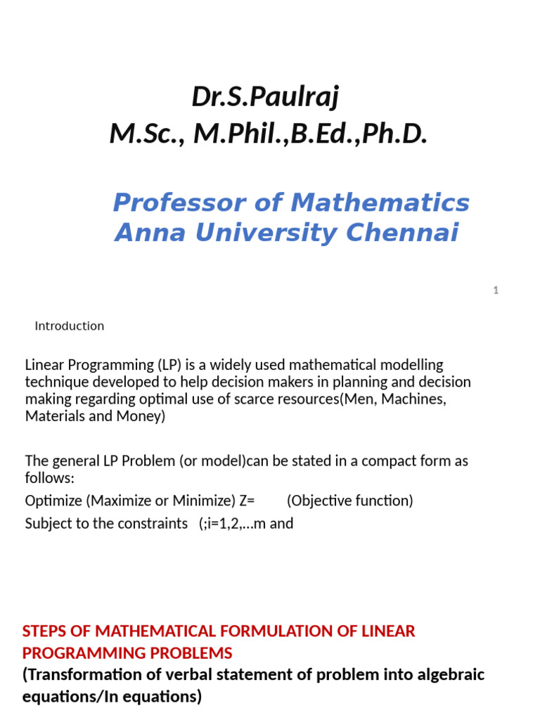 Formulation of LPP | PDF | Mathematical Optimization | Applied Mathematics