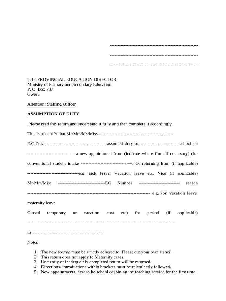 Assumption of Duty Form | PDF