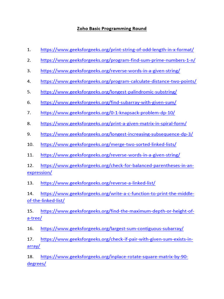 Zoho Basic Programming Round | PDF | Computer Programming