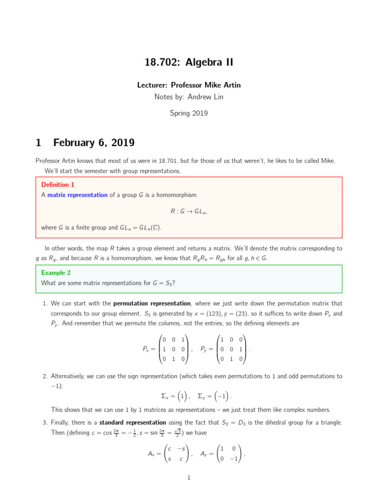 18.702: Algebra II: Lecturer: Professor Mike Artin | PDF | Group ...